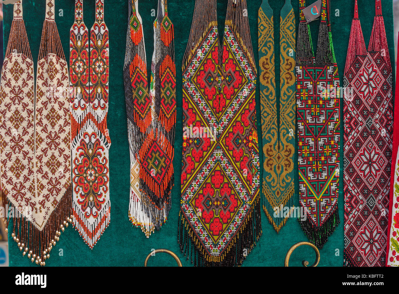 Traditional colourful Ukrainian patterns in the handicraft mart Stock ...
