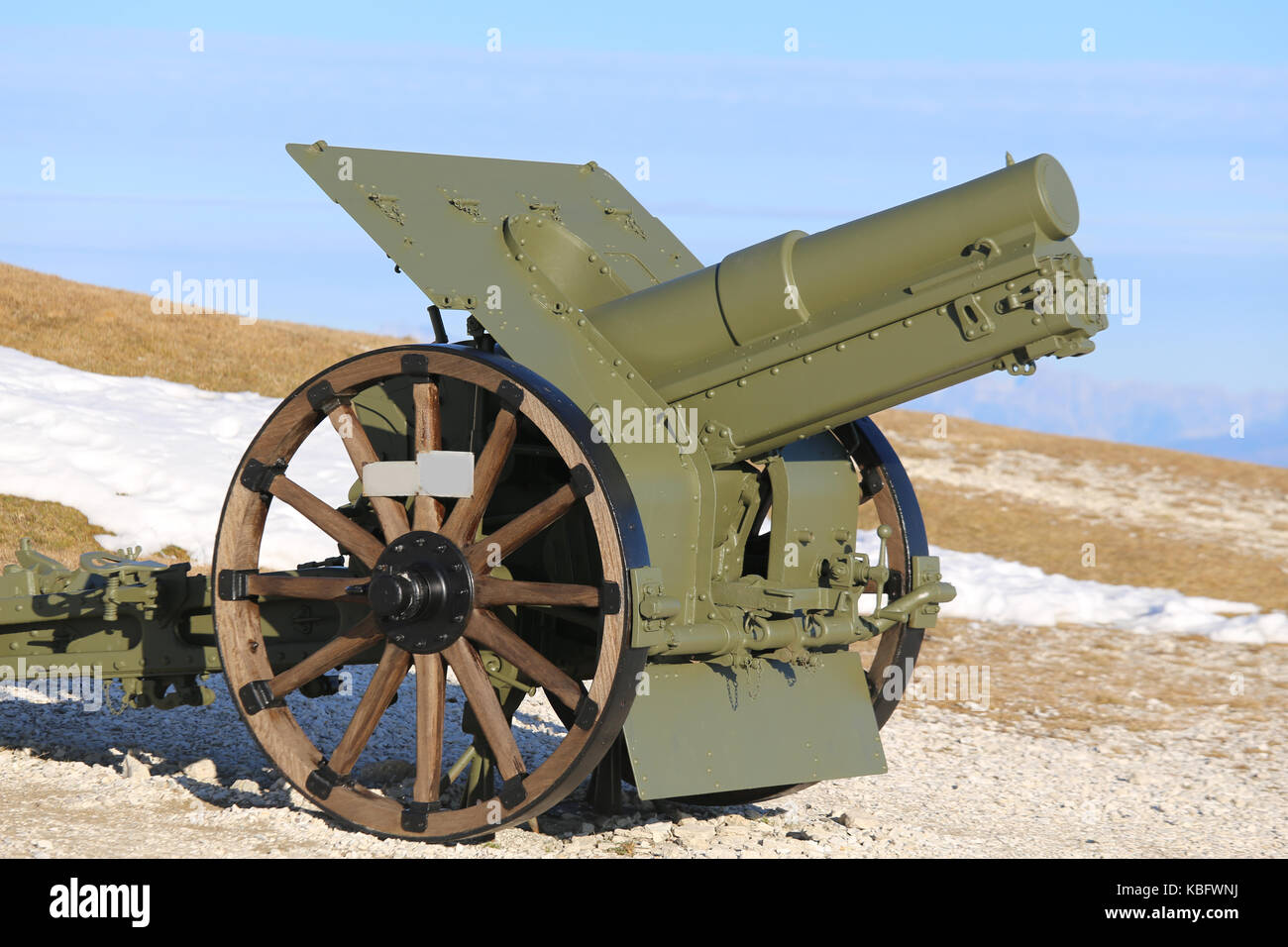 Vicenza, VI, Italy - December 8, 2015: Old cannon used in the First War ...