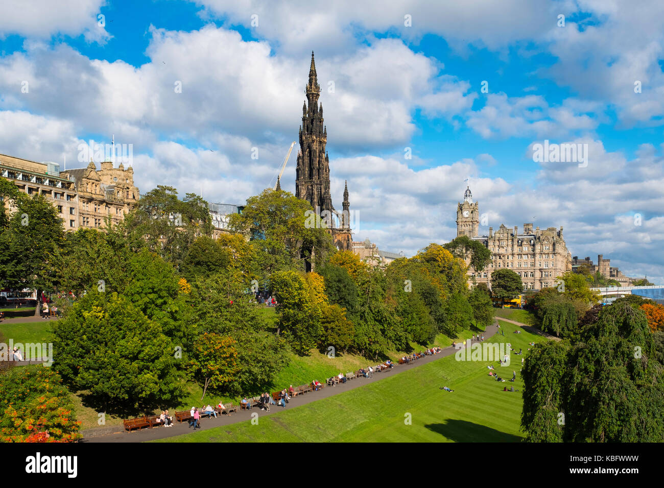 View across Princess Street Gardens to Scott Monument in Edinburgh ...