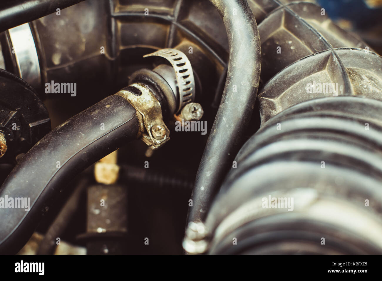 the car's engine closeup of hoses and tubes Stock Photo - Alamy