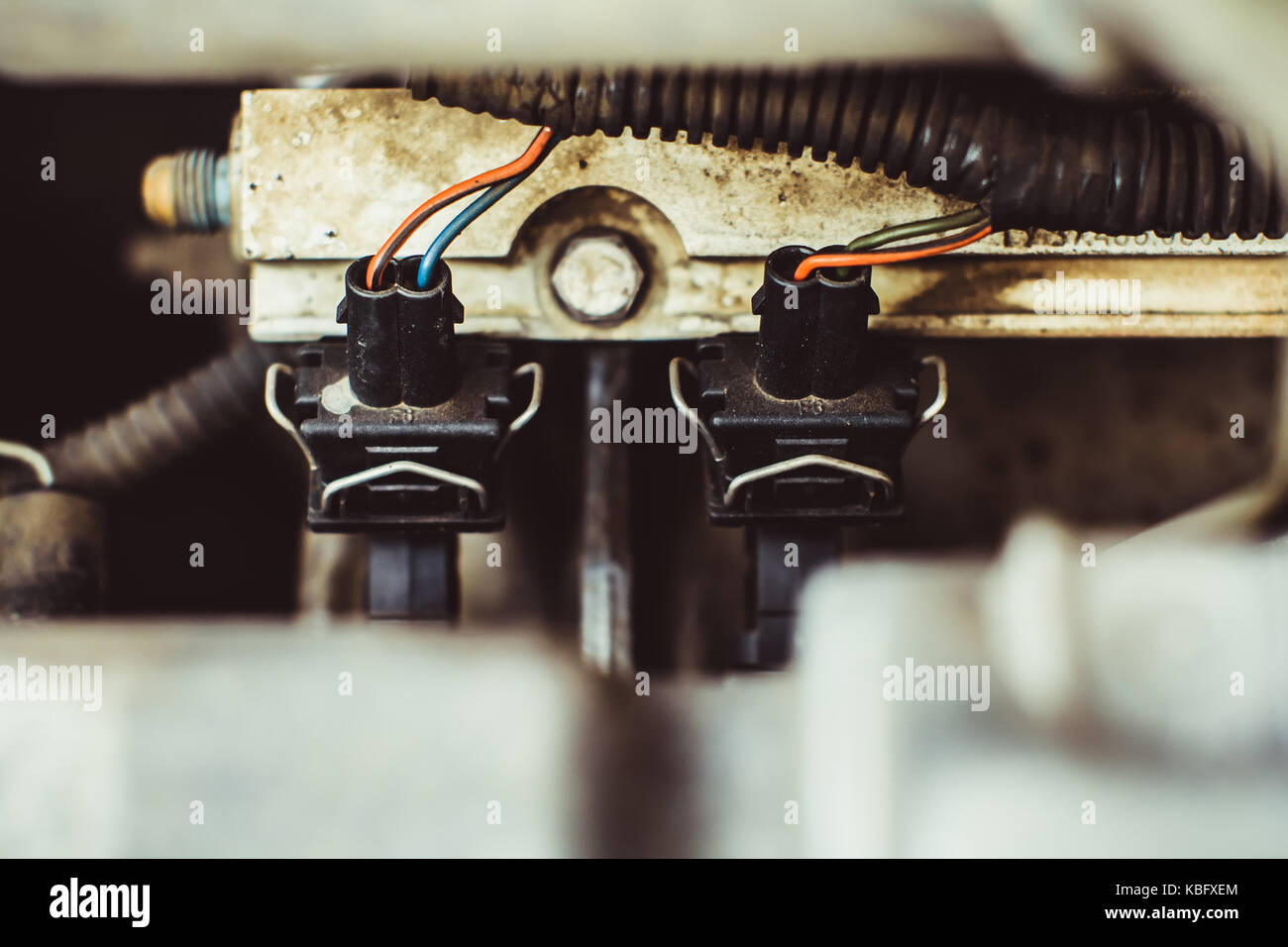 the car's engine closeup of hoses and tubes Stock Photo - Alamy