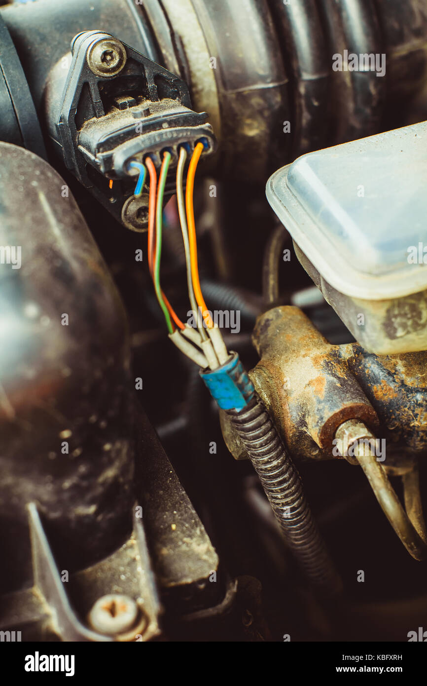 the car's engine closeup of hoses and tubes Stock Photo - Alamy