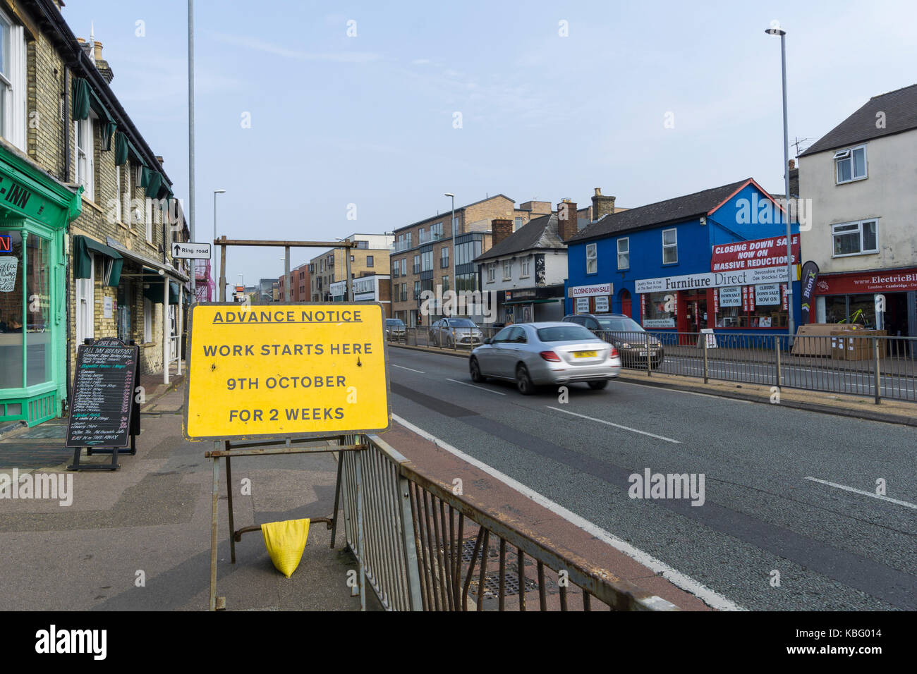Road sign advance notice of road works newmarket road cambridge hi-res ...