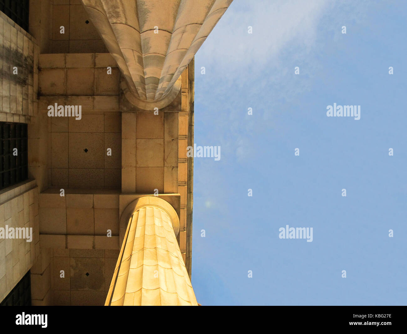 Architecture concept. Classical frontis from above: low angle view of a ...