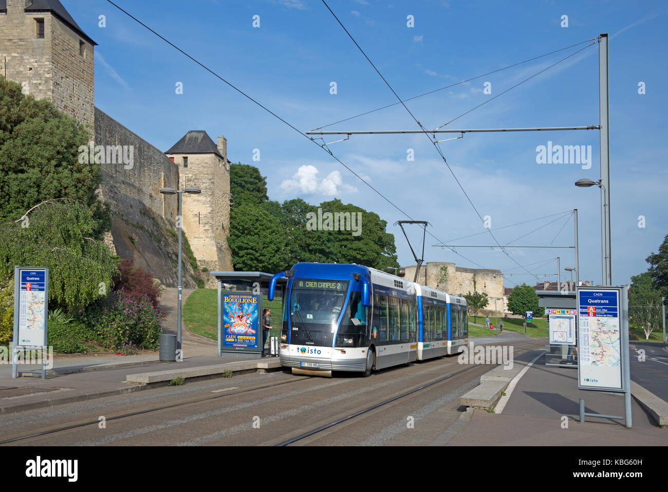 Tram and ramparts Caen castle Normandy France Stock Photo - Alamy