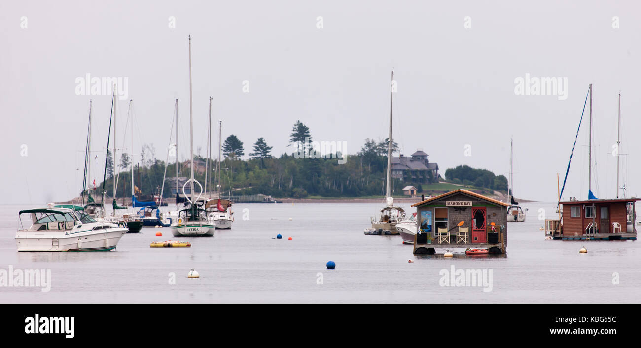 The bay and harbour of Mahone Bay, Nova Scotia on August 30, 2017 ...