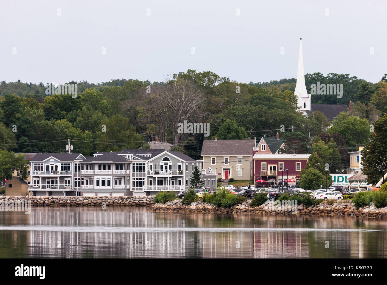 The bay and harbour of Mahone Bay, Nova Scotia on August 30, 2017 ...