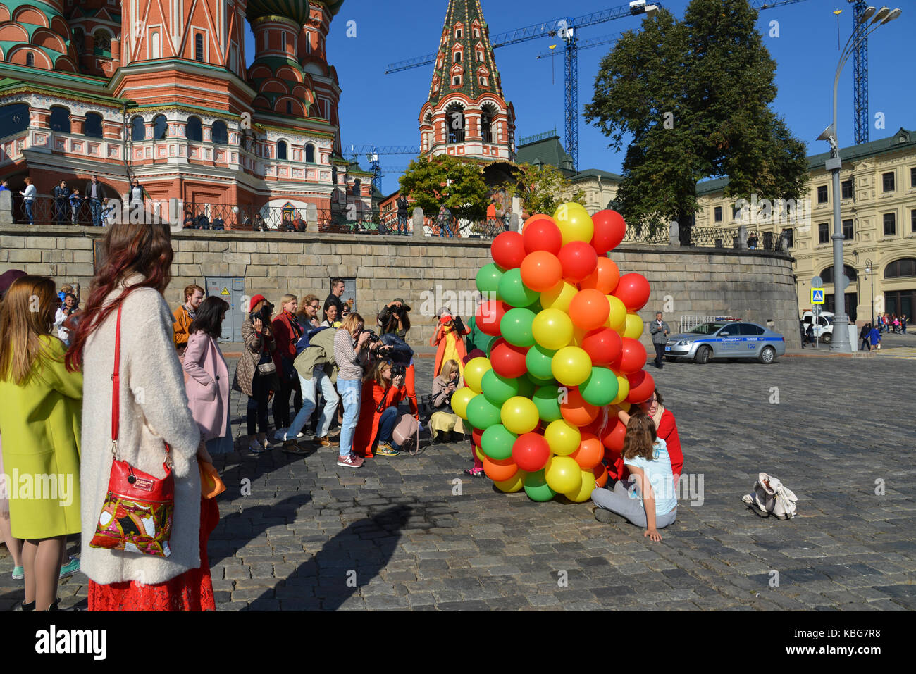 Moscow, Russia - September 23. 2017. Young girls with balloons on ...