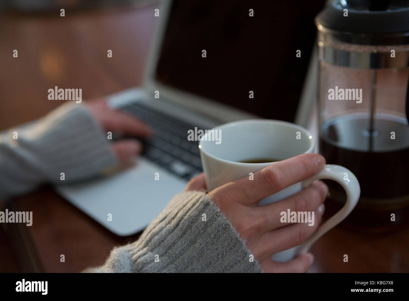 Mid-section of woman using laptop Stock Photo - Alamy