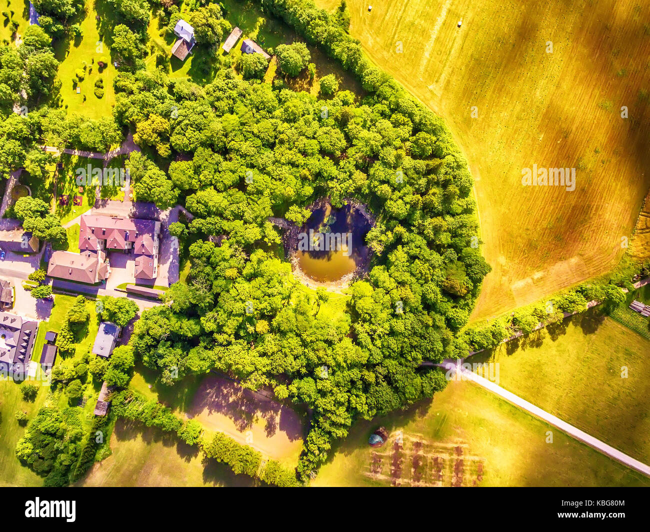 Saarema Island, Estonia: aerial top view the main meteorite crater in ...