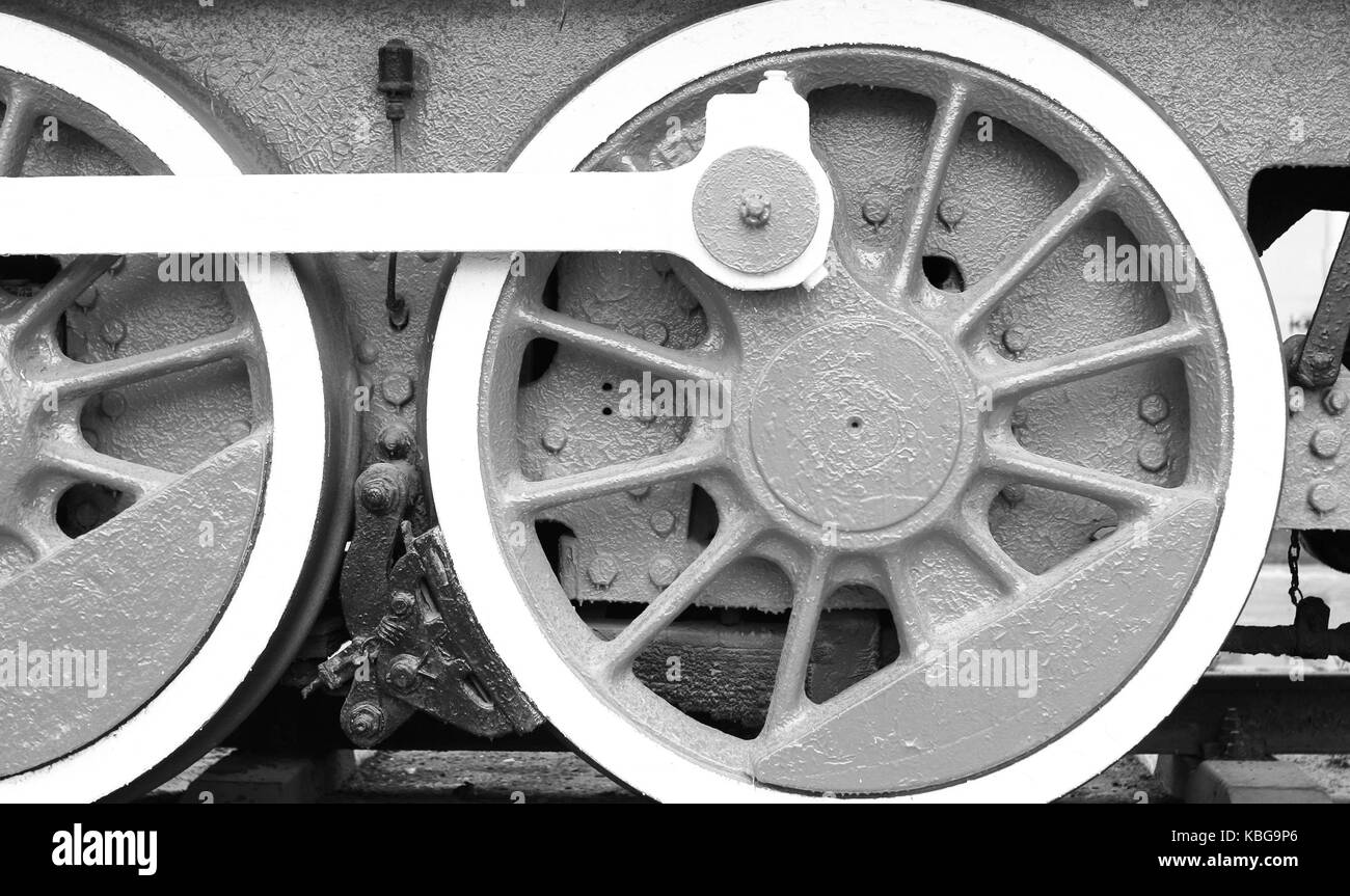 Black and white photo of details of the metal parts of vintage r Stock ...