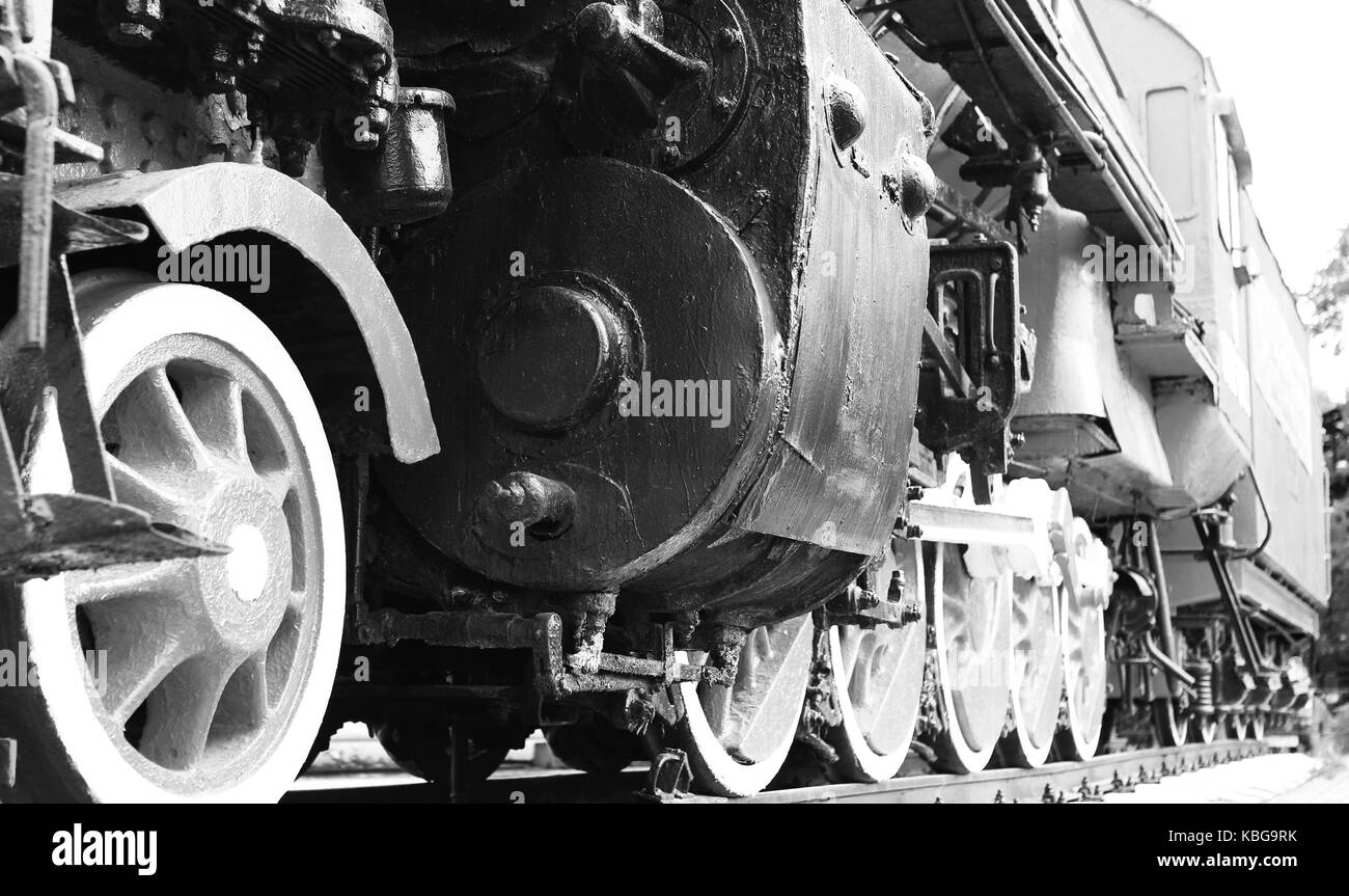 Black and white photo of details of the metal parts of vintage r Stock ...