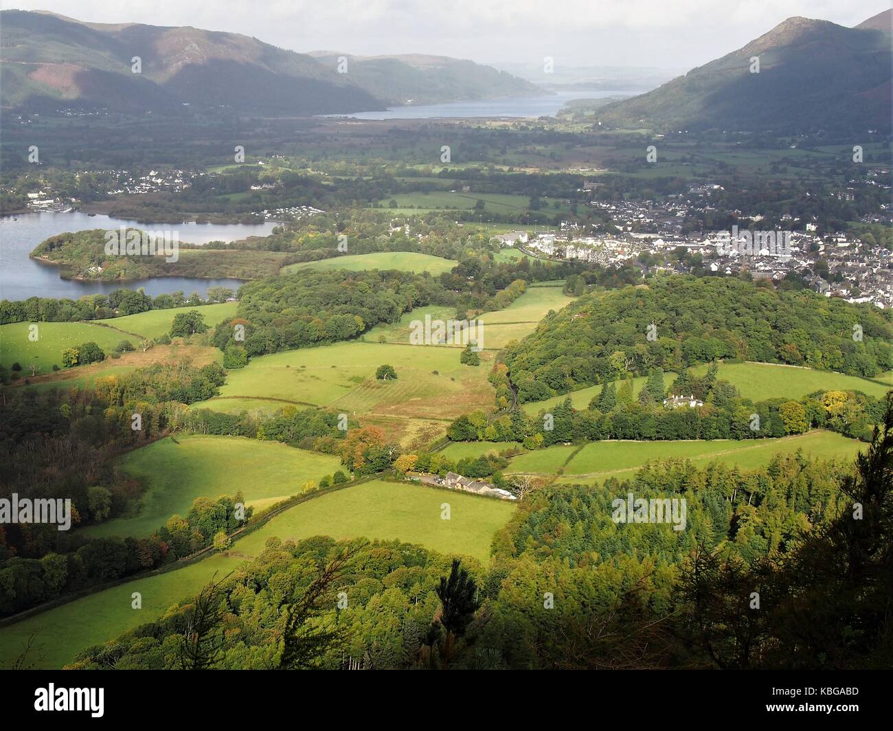 Keswick and Derwentwater with Bassenthwaite Lake behind, Lake District ...