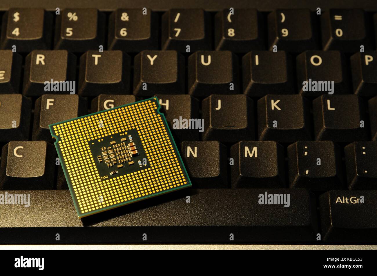 Close Up of Computer Processor CPU on a keyboard. background. tecnology ...