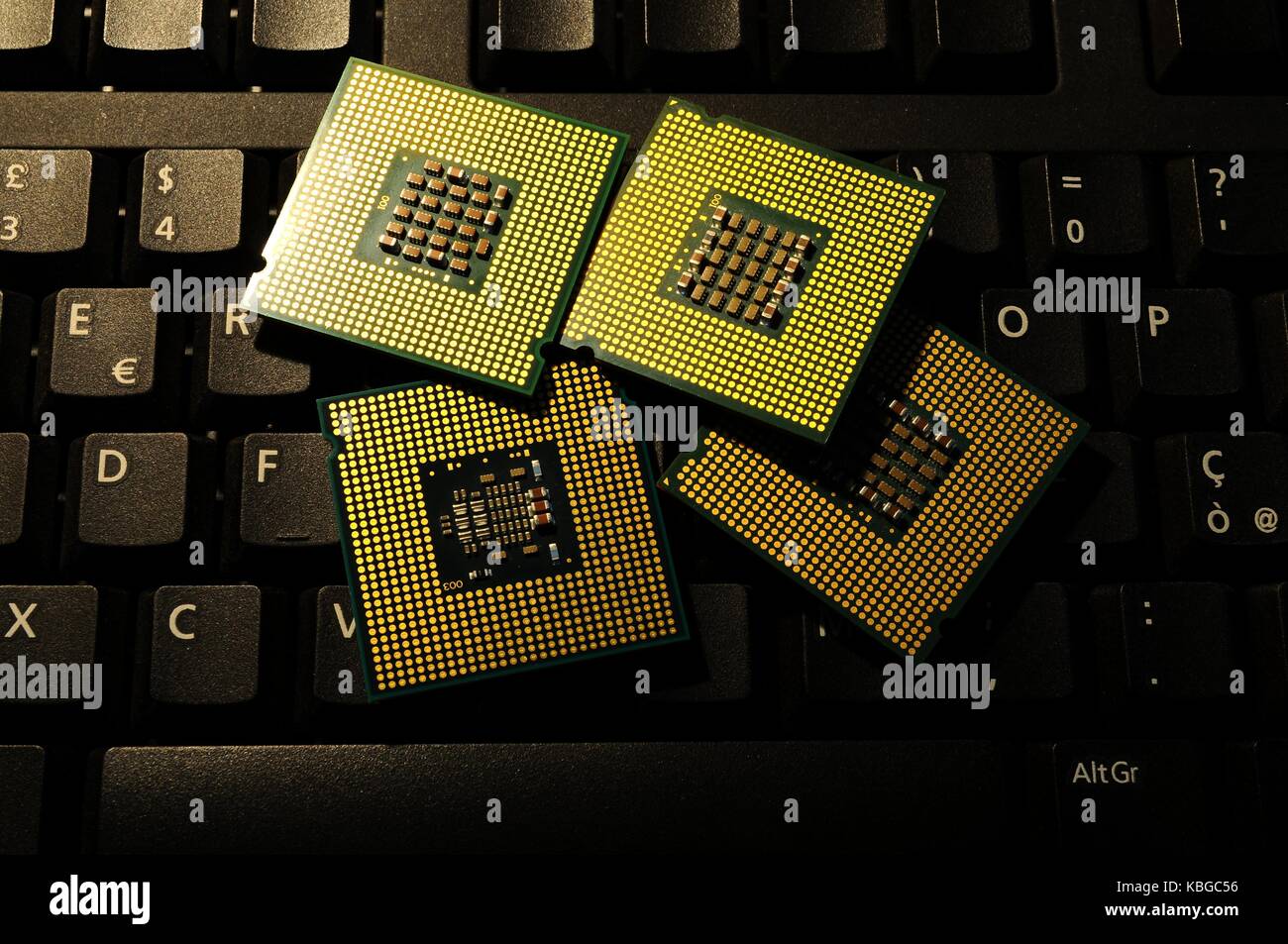 Close Up of Computer Processor CPU on a keyboard. background. tecnology ...