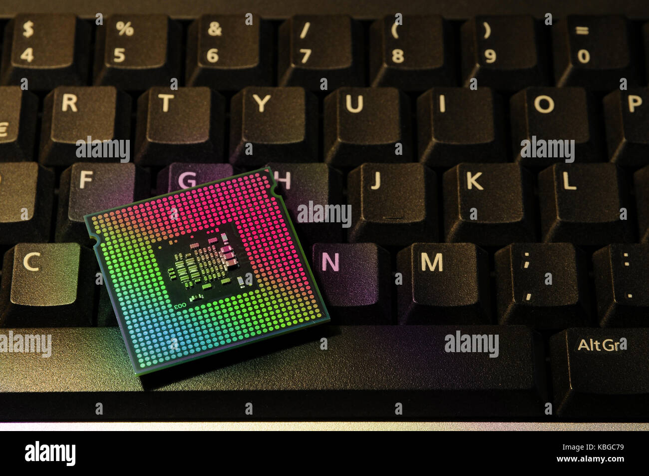 Close Up of Computer Processor CPU on a keyboard. background. tecnology ...