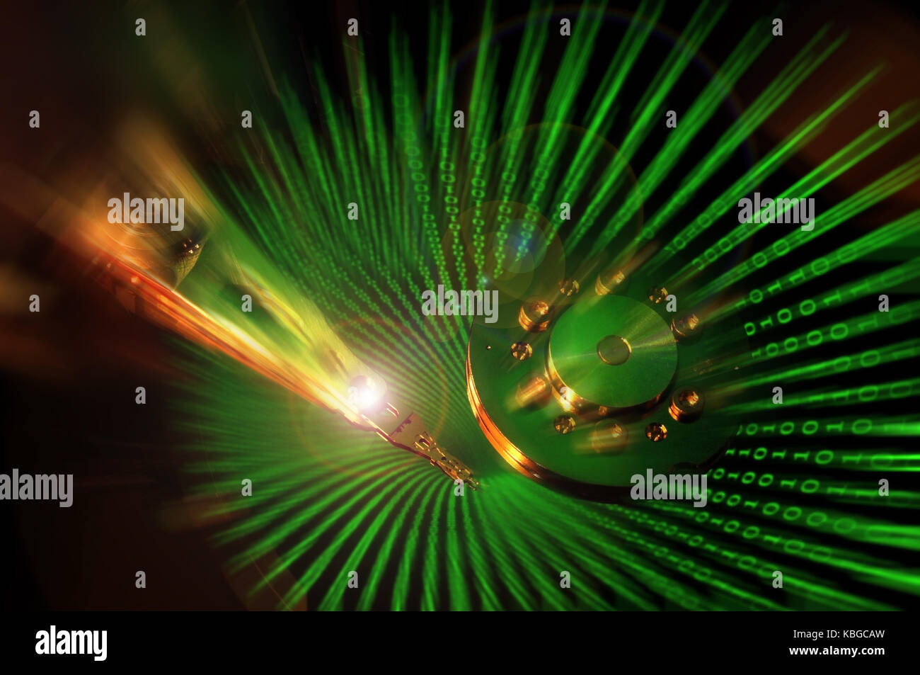 close up of open hard disk with binary effects Stock Photo - Alamy