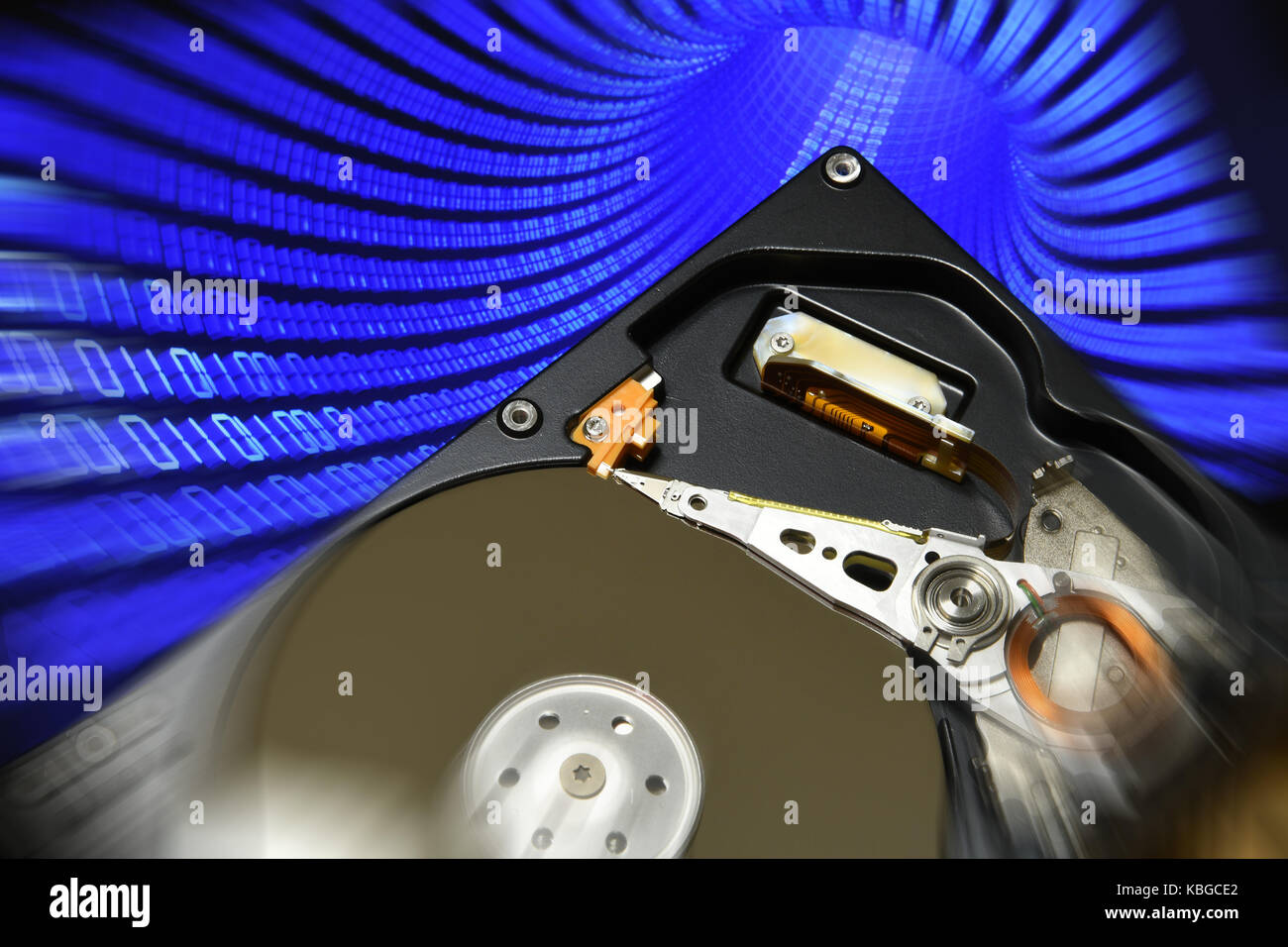 close up of open hard disk with binary effects Stock Photo - Alamy