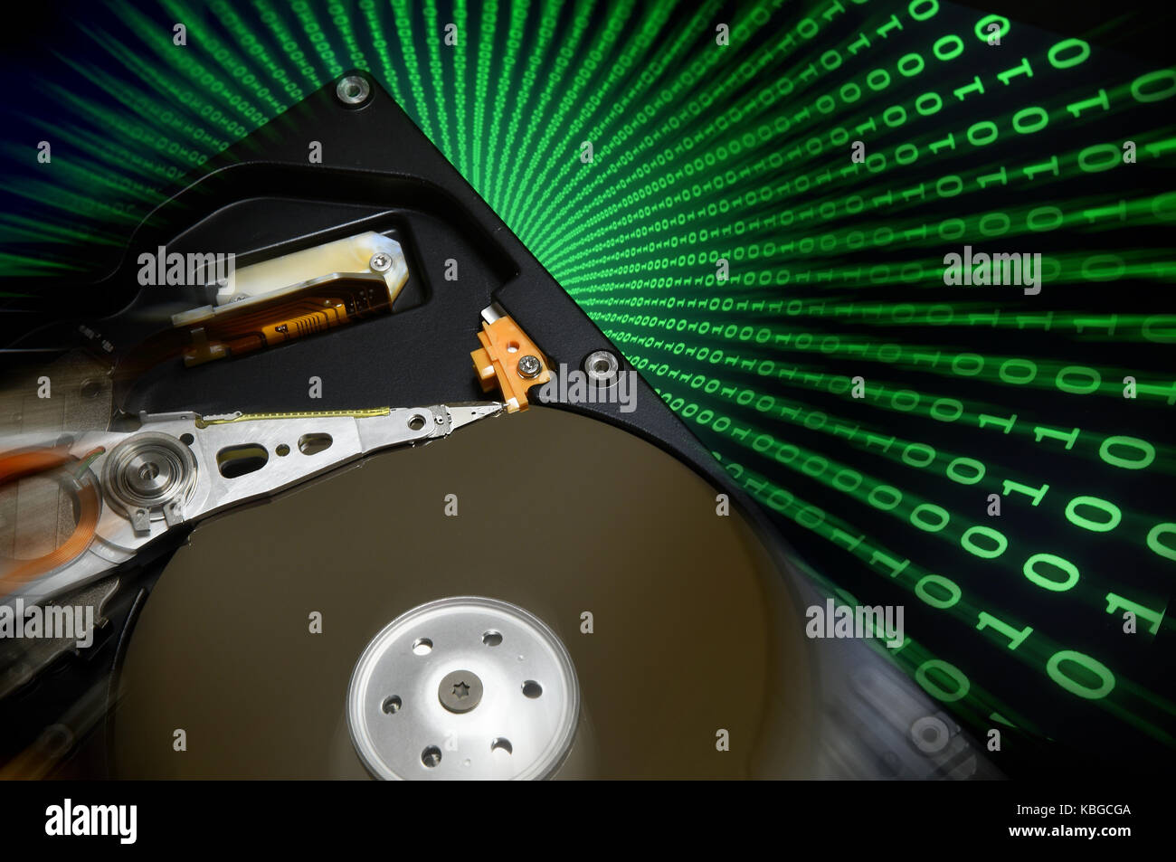 close up of open hard disk with binary effects Stock Photo - Alamy