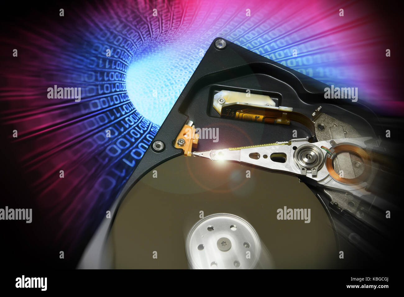 close up of open hard disk with binary effects Stock Photo - Alamy