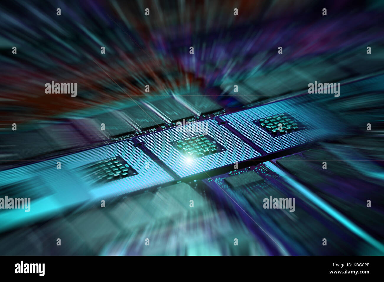 CPU Computer Processors and Memory Modules Aligned with lighting ...