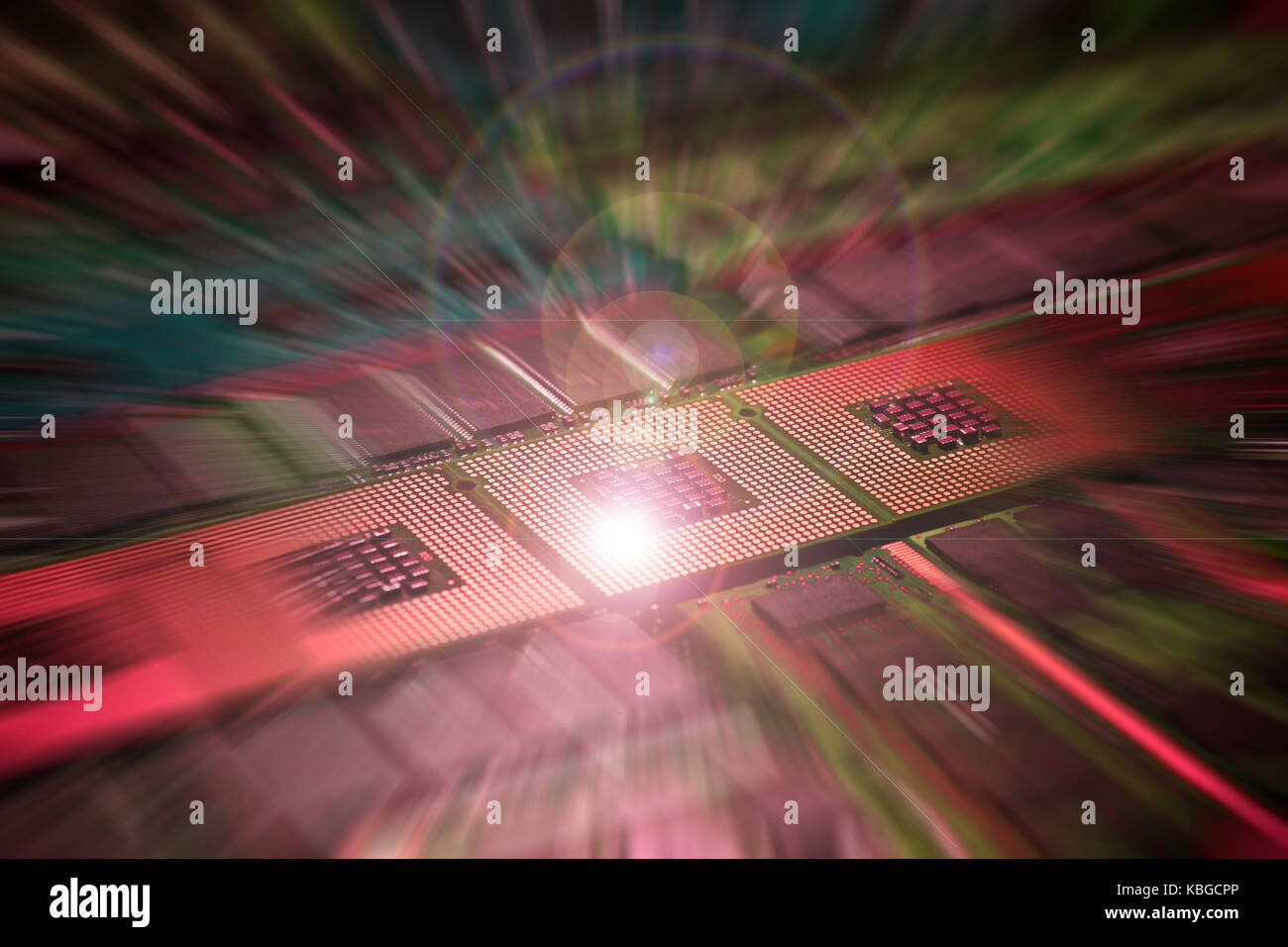 CPU Computer Processors and Memory Modules Aligned with lighting ...
