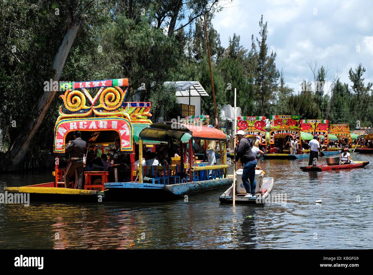The colourful boats on the famous canals of Xochimilco in Mexico City ...