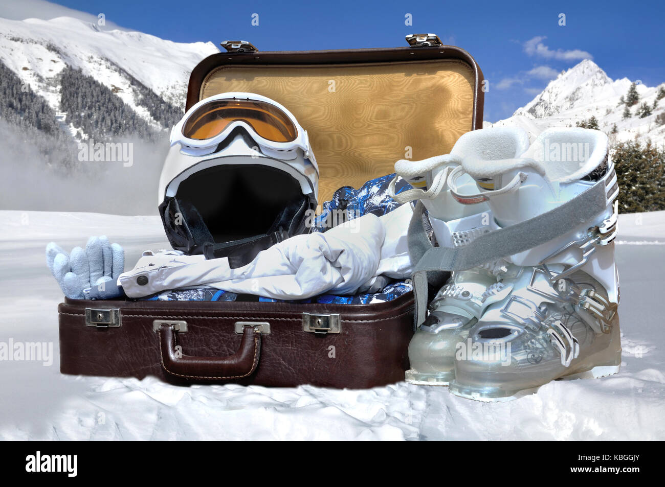 path in the snow crossing alpine mountain Stock Photo - Alamy
