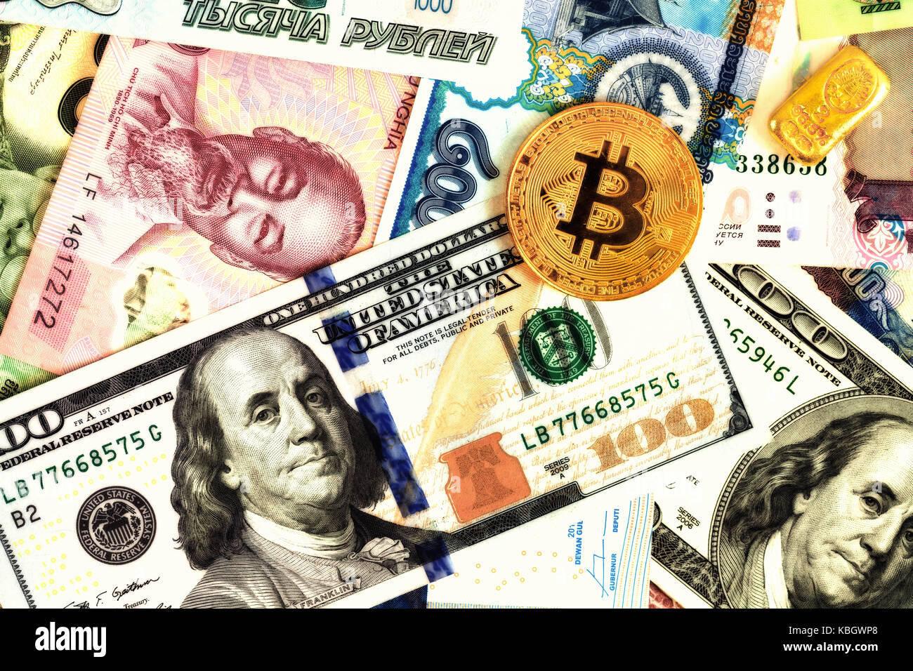 bitcoin btc coin on background us dollar USA and and other ...