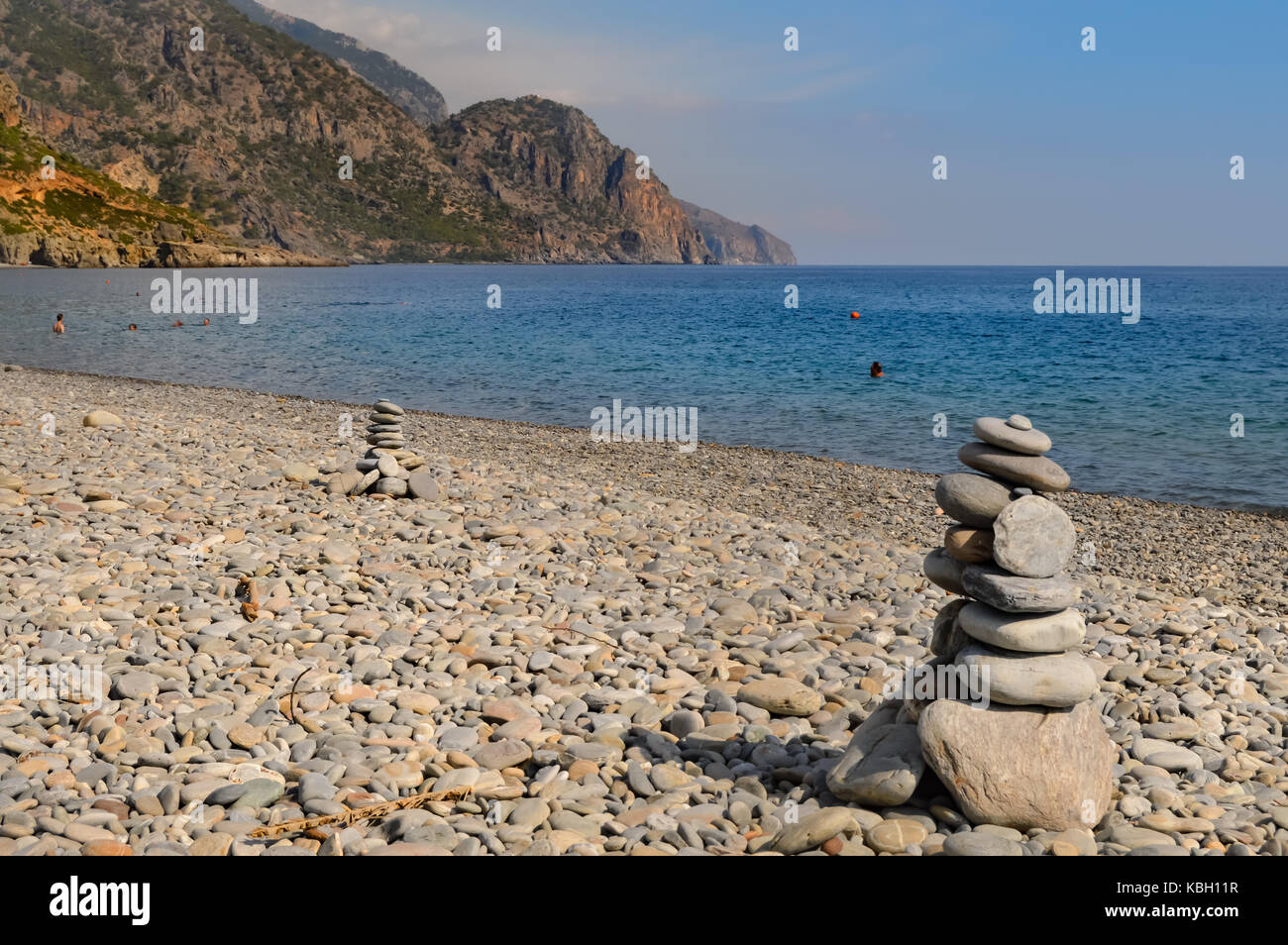View of the pebble beach of Paleochora in the sud west of the island of ...