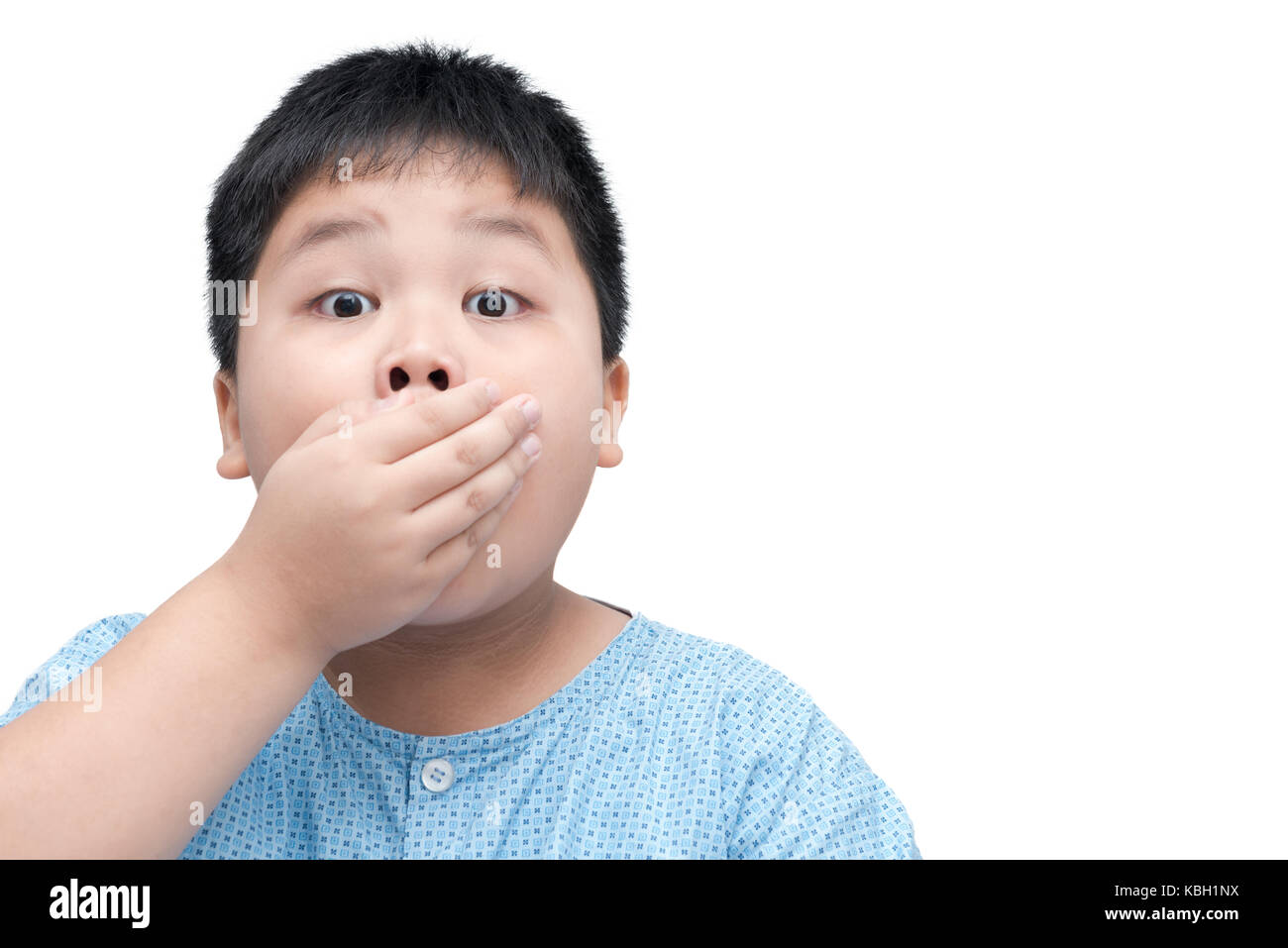 Surprised little fat boy child isolated on white background, emotion ...