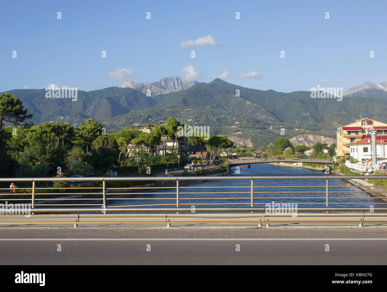 MARINA DI MASSA, ITALY - AUGUST 25 2015: View from the river front of ...