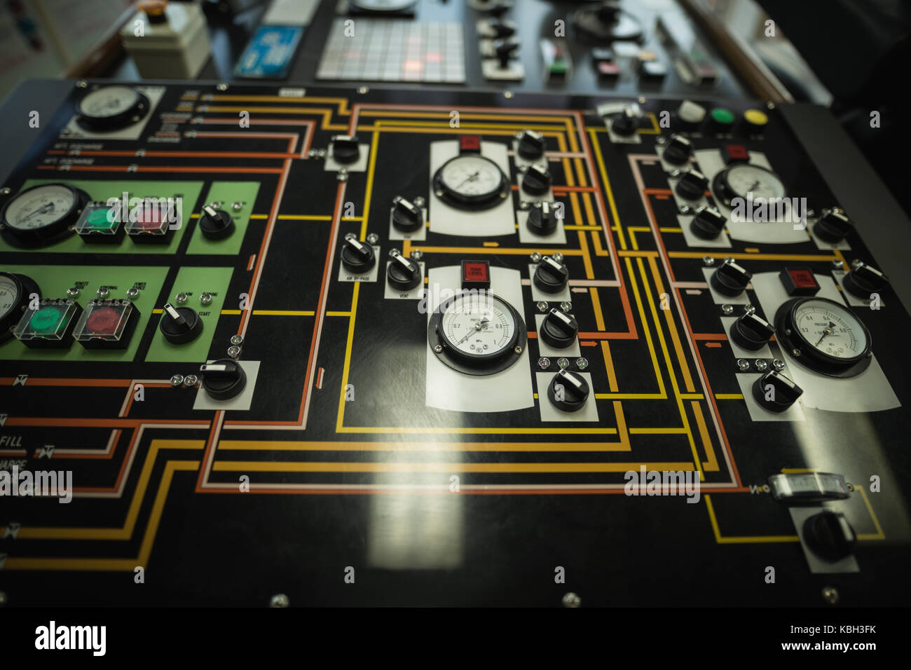 Close-up of engine control room in ship Stock Photo - Alamy