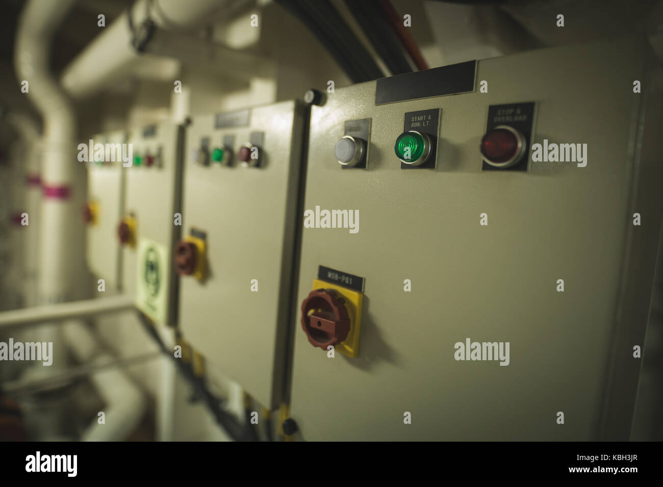 Close-up of button on engine control room in ship Stock Photo - Alamy
