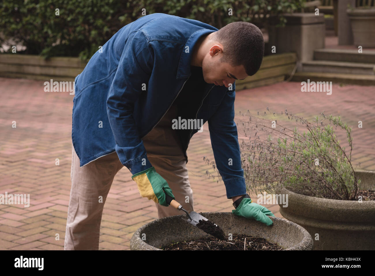 Man digging soil with spade on a sunny day Stock Photo - Alamy