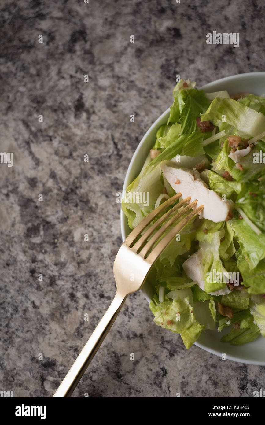 High angle view of salad in plate on kitchen counter Stock Photo - Alamy
