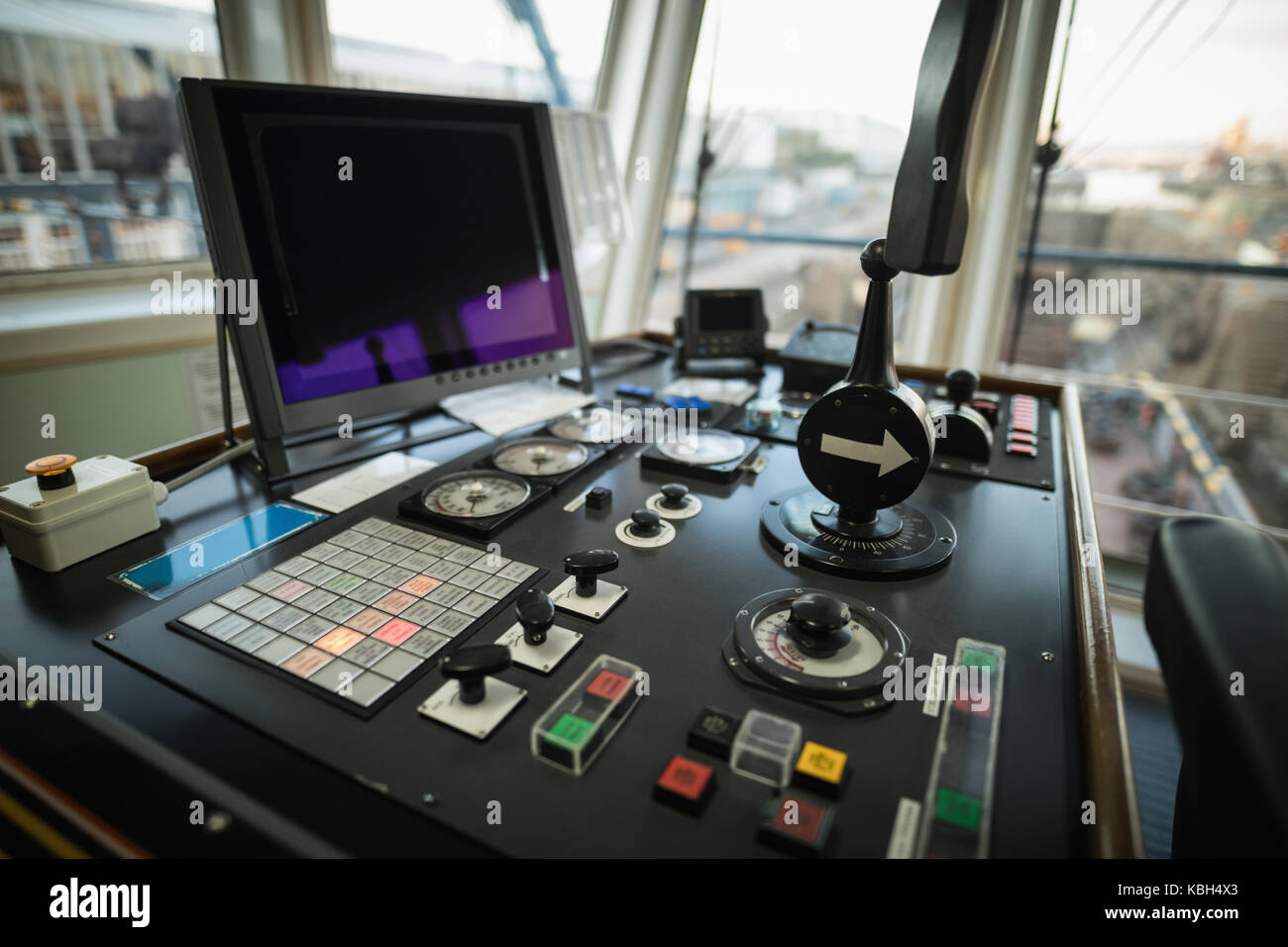 Monitor on control bridge in ship Stock Photo - Alamy