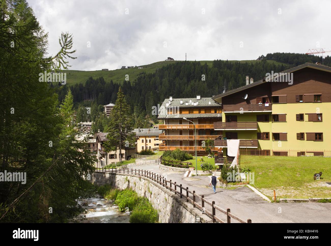 MADESIMO, ITALY - AUGUST 18 2014: View of the typicalmountain chalet ...