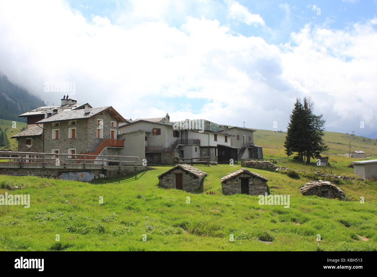 MADESIMO, ITALY - AUG 18 2014: Traditional stone house in the valley ...