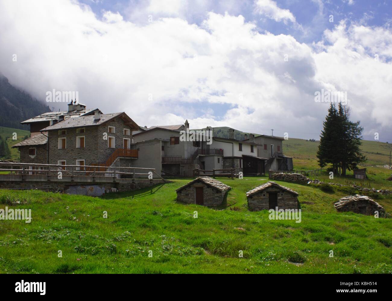 MADESIMO, ITALY - AUG 18 2014: Traditional stone house in the valley ...