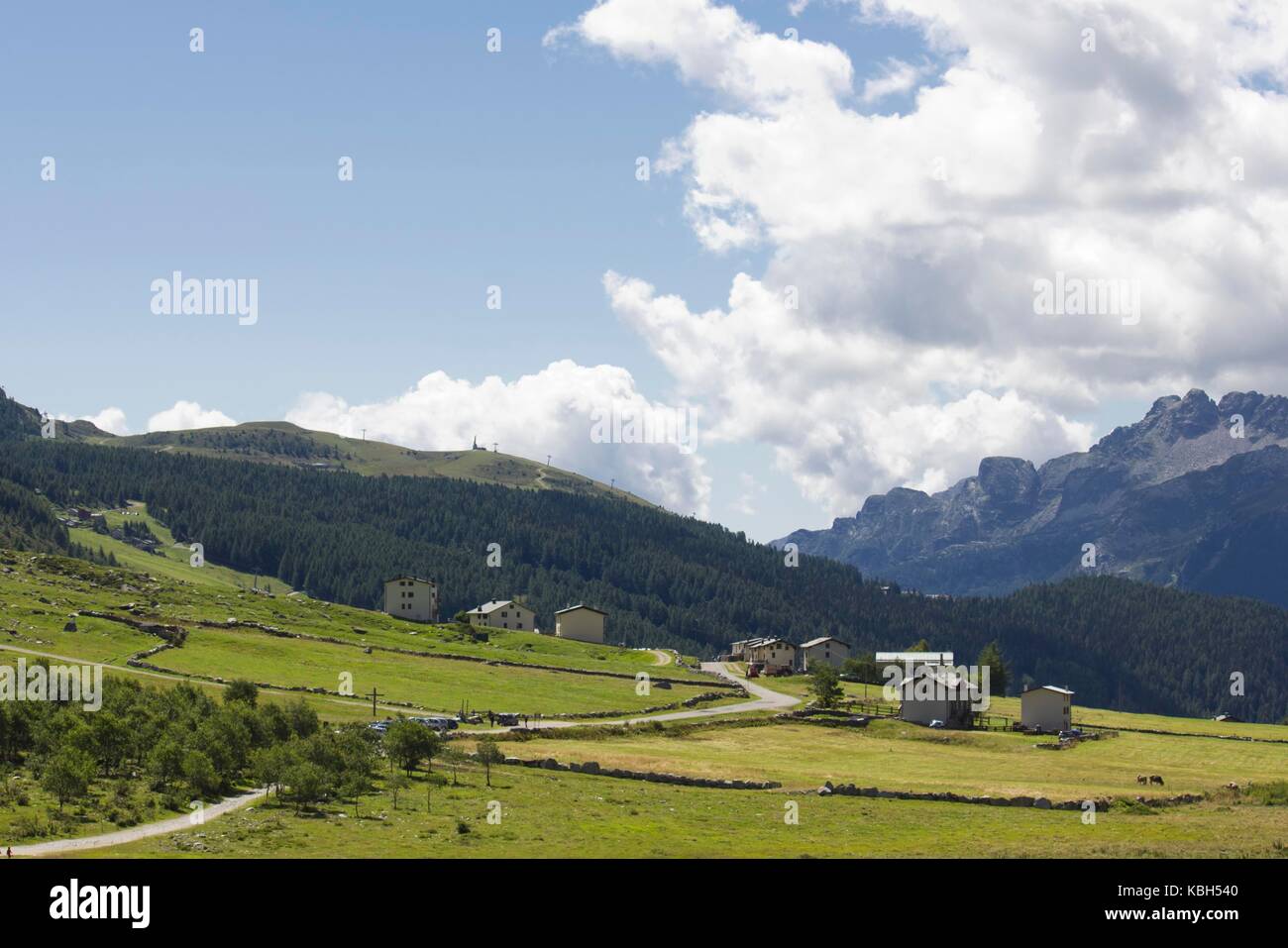 MADESIMO, ITALY - AUG 21: Madesimo Valley floor, natural and peaceful ...