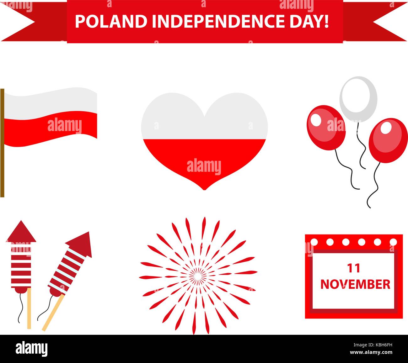 Poland Independence Day icon set, flat style. Collection of design ...