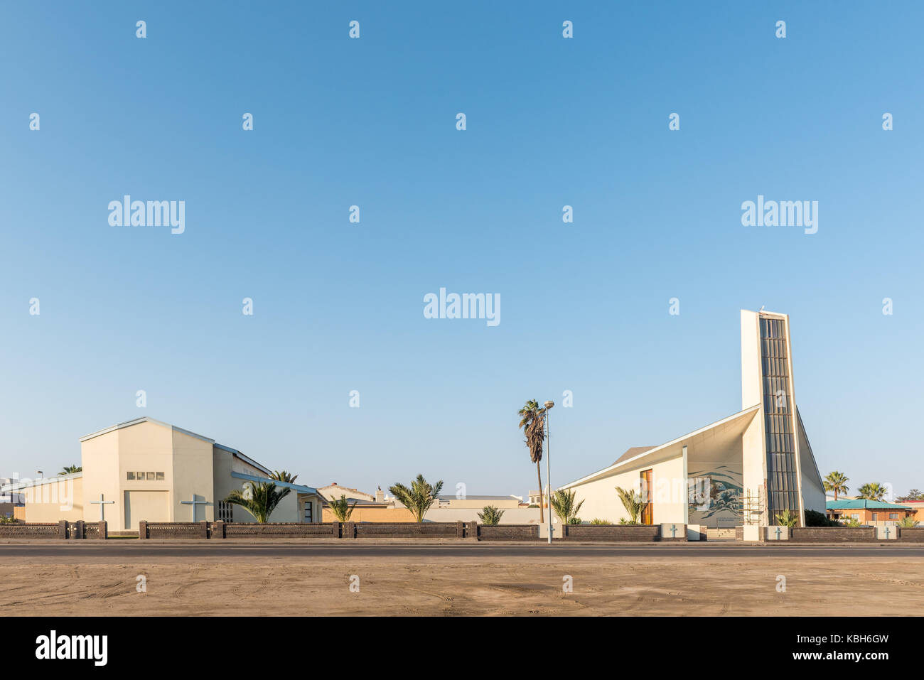 WALVIS BAY, NAMIBIA - JULY 1, 2017: The Dutch Reformed Mother Church ...