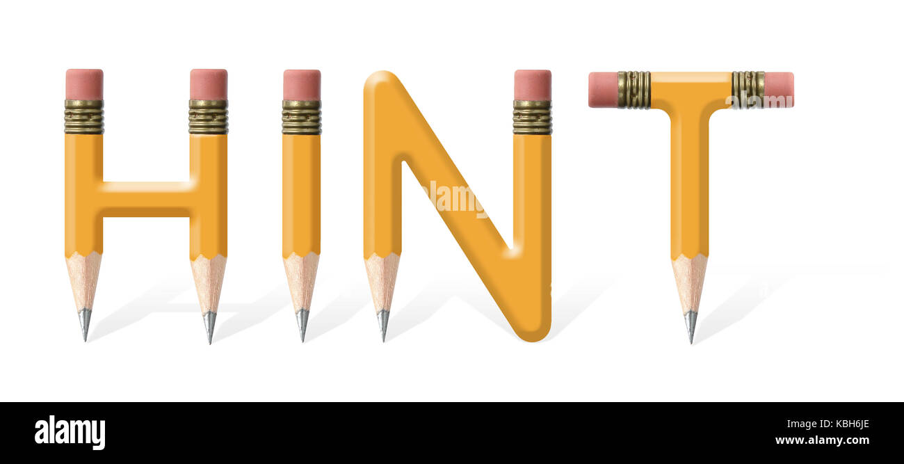 Yellow wooden pencils formed to spell Hint word over white background ...