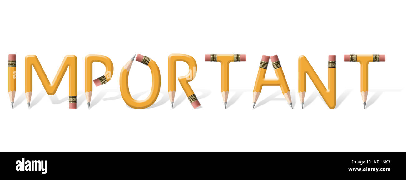 Yellow wooden pencils formed to spell Important word over white ...