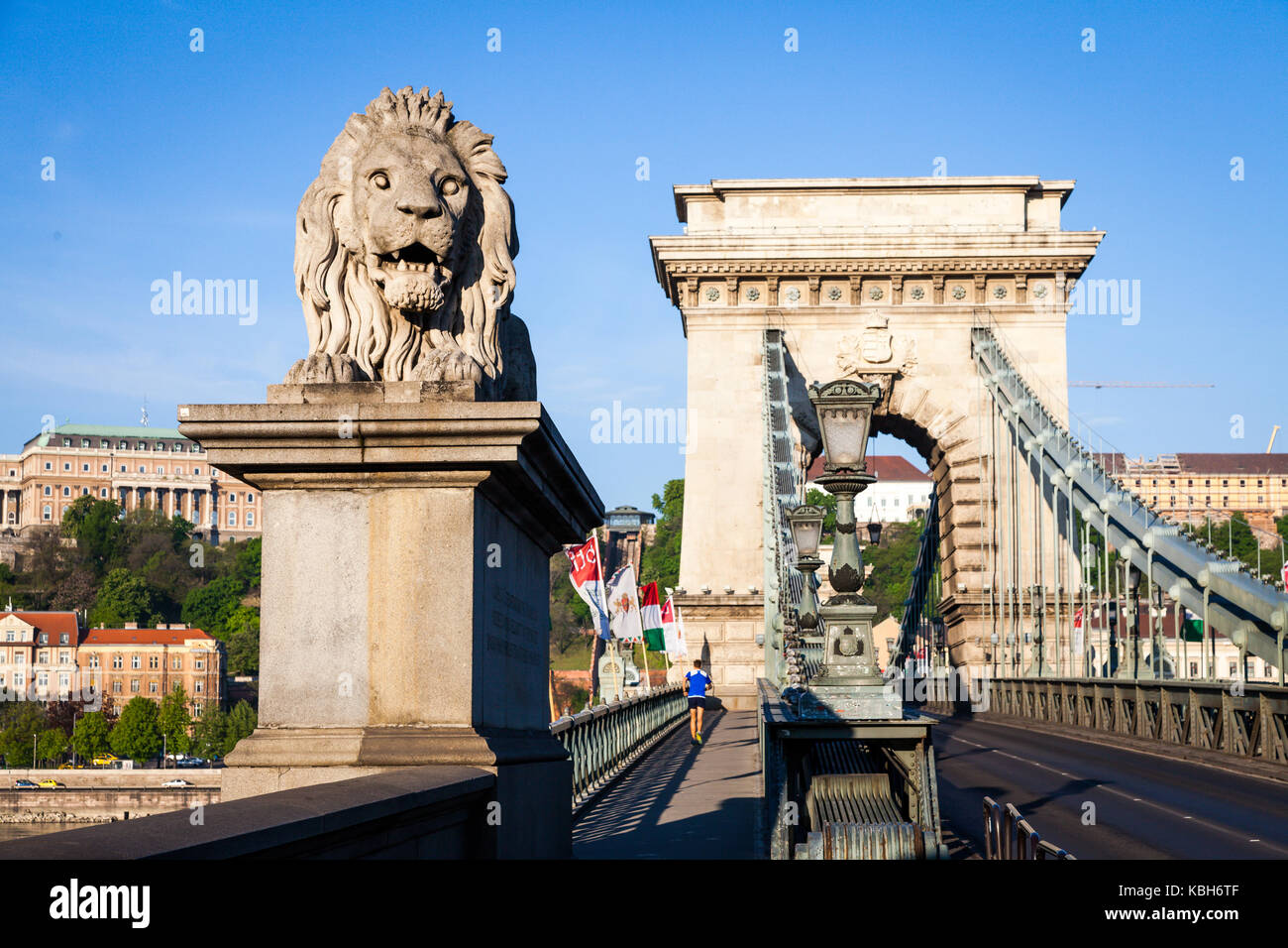 Iconic symbol of Budapest - the statue of the lion at the beginning of ...