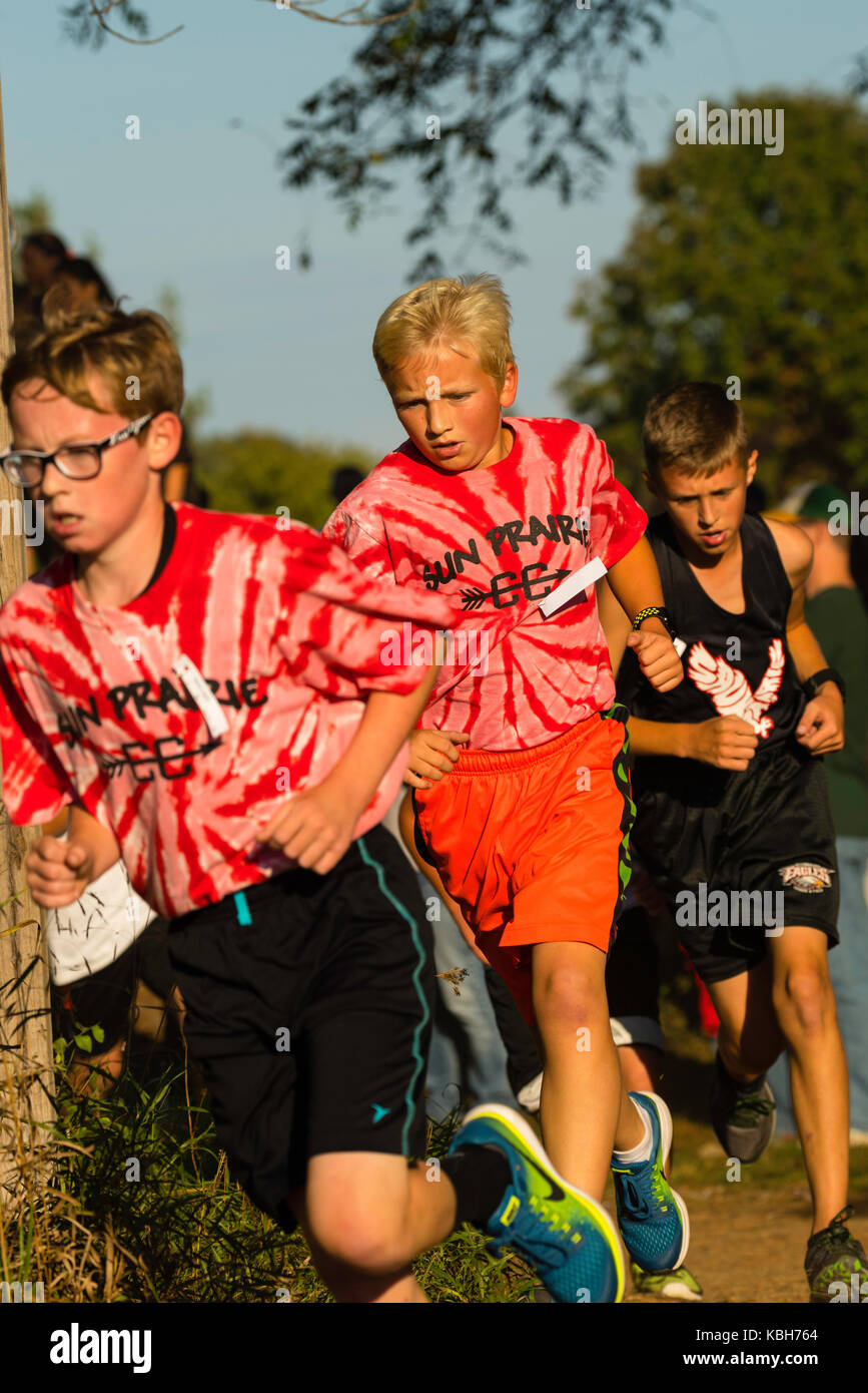 Boys participate in a cross country (running) meet at Verona Area High ...