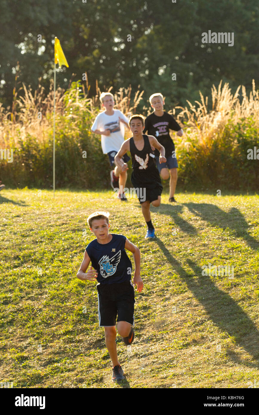 Boys participate in a cross country (running) meet at Verona Area High ...