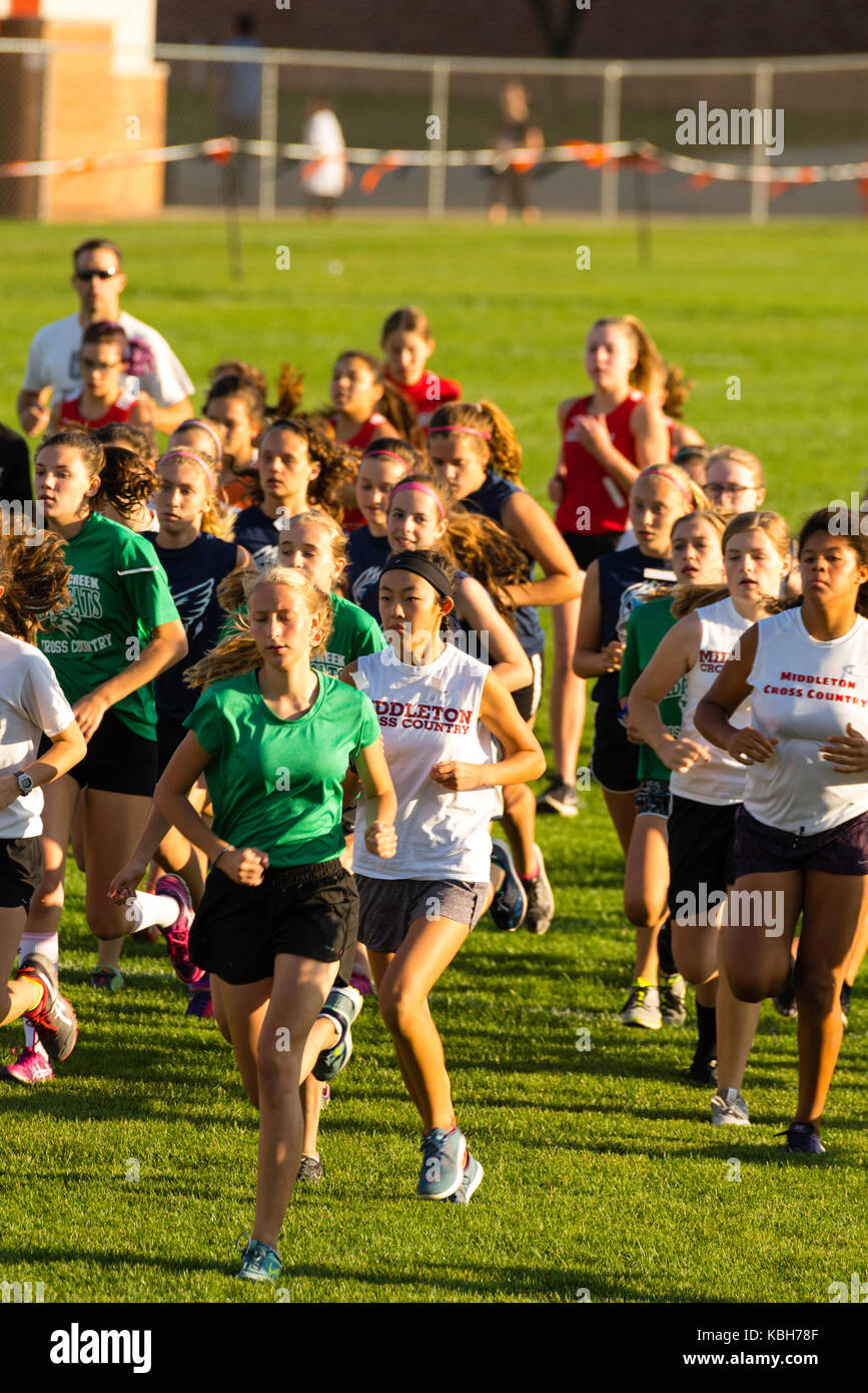 Girls participate in a cross country (running) meet at Verona Area High ...