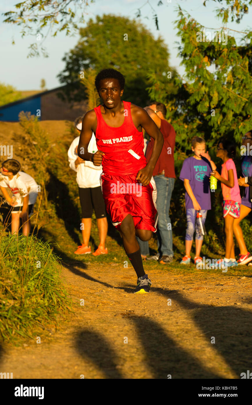 Boys participate in a cross country (running) meet at Verona Area High ...